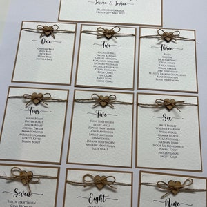 RUSTIC HEARTS Table Plan Cards, Table Plan, Rustic, Wooden Heart, Twine ...