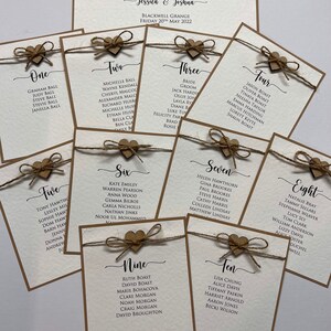 RUSTIC HEARTS Table Plan Cards, Table Plan, Rustic, Wooden Heart, Twine ...