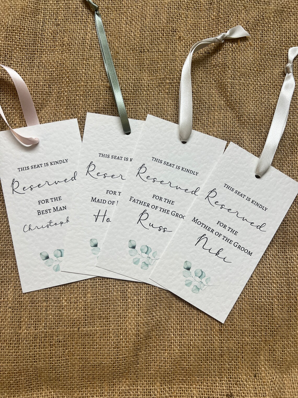 Eucalyptus Wedding Reserved Tags, Wedding Ceremony Reserved Seating Tag ...