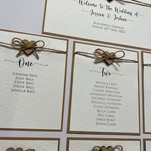 RUSTIC HEARTS Table Plan Cards, Table Plan, Rustic, Wooden Heart, Twine ...