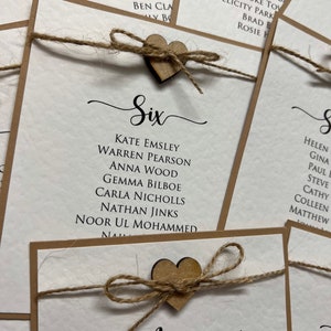 RUSTIC HEARTS Table Plan Cards, Table Plan, Rustic, Wooden Heart, Twine ...