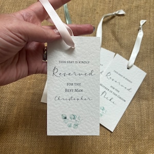 Eucalyptus Wedding Reserved Tags, Wedding Ceremony Reserved Seating Tag ...