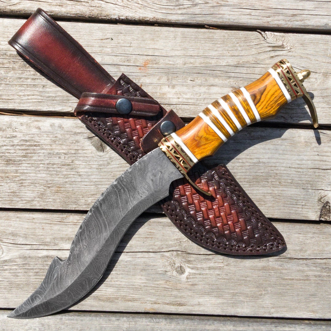 Contemporary Heirloom Ornate Outdoor Knife Damascus Steel Decorative ...