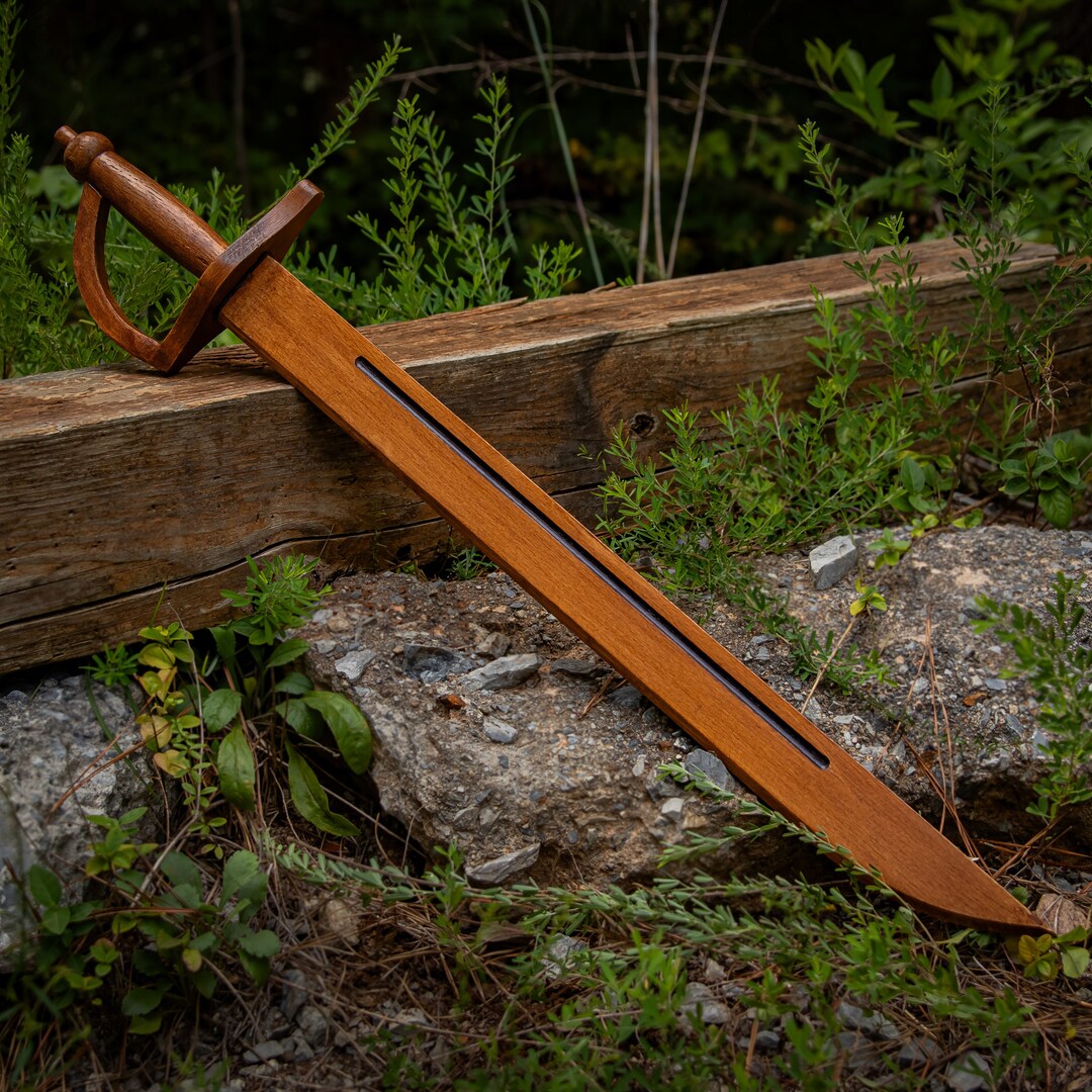 Blackbeard the Pirate Practice Wood Cutlass Sword Stained Wood Replica ...