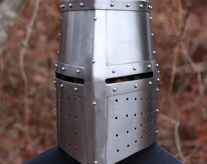 Crusader Knight Functional Great Helm Steel Cross Armor Bucket Helmet ...