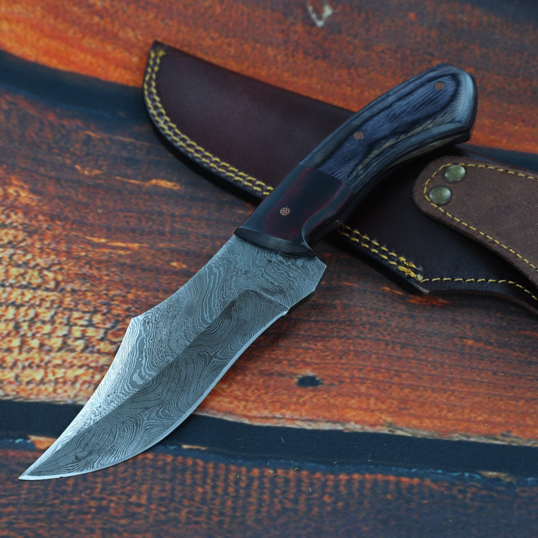 Red Fusion Damascus Hunting Knife Full Tang Functional S Curve Camping ...