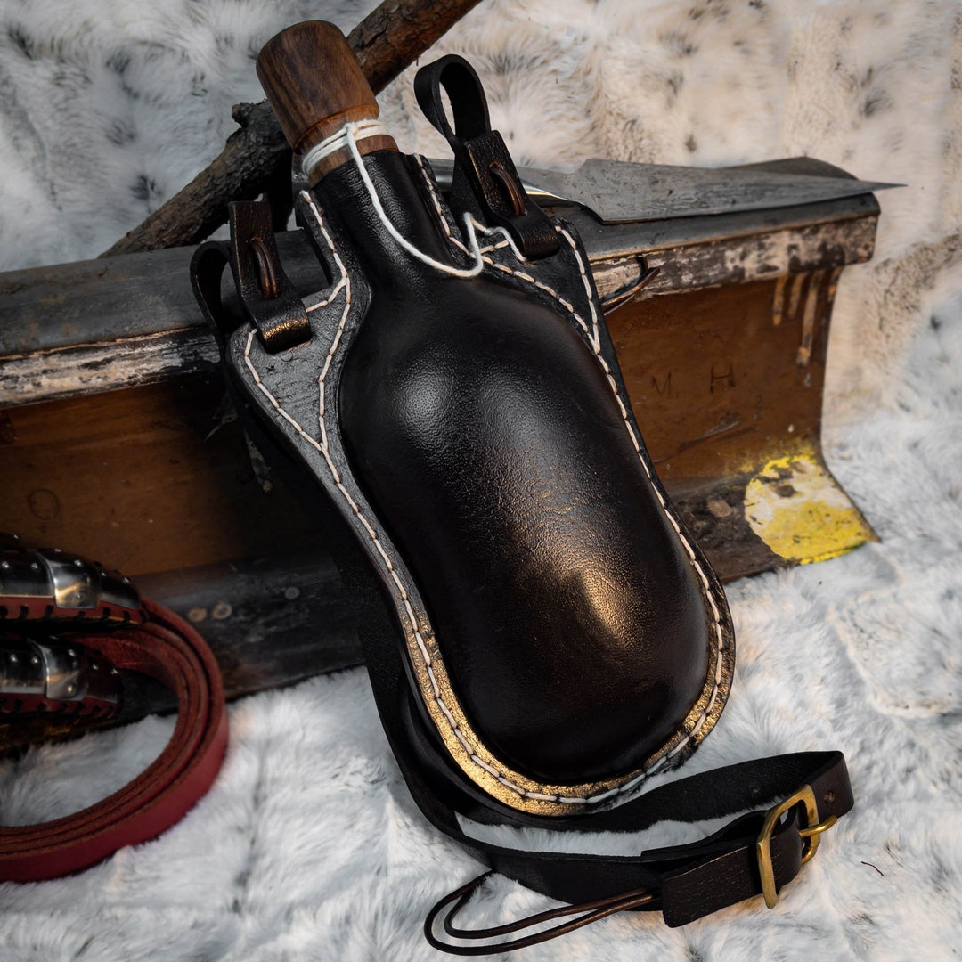 Medieval Hand Stitched Costrel Hand Crafted Reenactment Bovine Leather ...