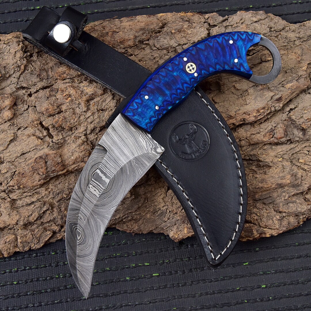 Azure Monster Fixed Blade Damascus Karambit Knife Hand Forged ...