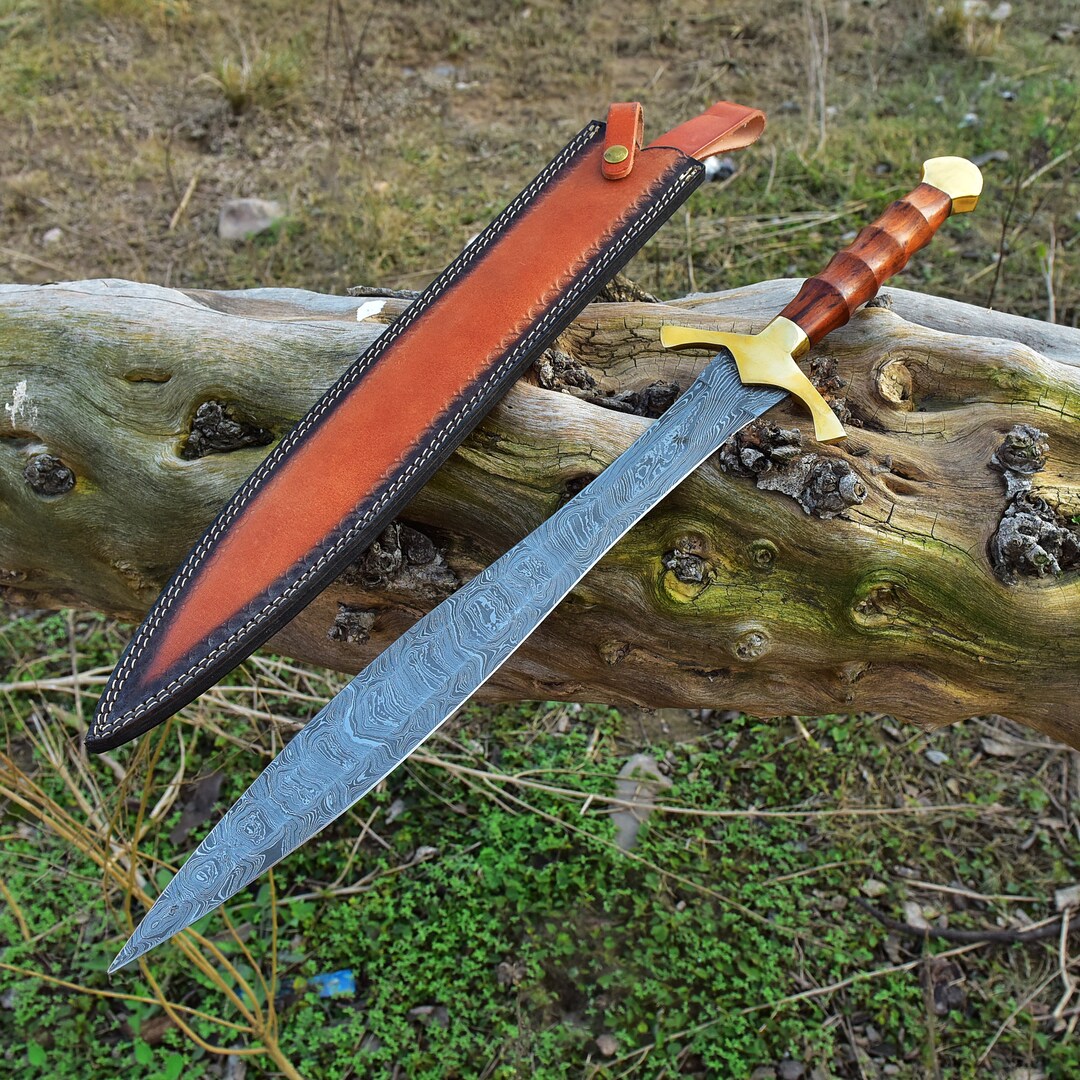 Splinter Damascus Steel Leaf Blade Short Sword Hand Forged Pattern ...