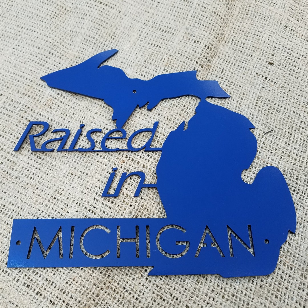 Michigan, Raised in Michigan Metal Wall Art Sign. I Love This Hometown ...