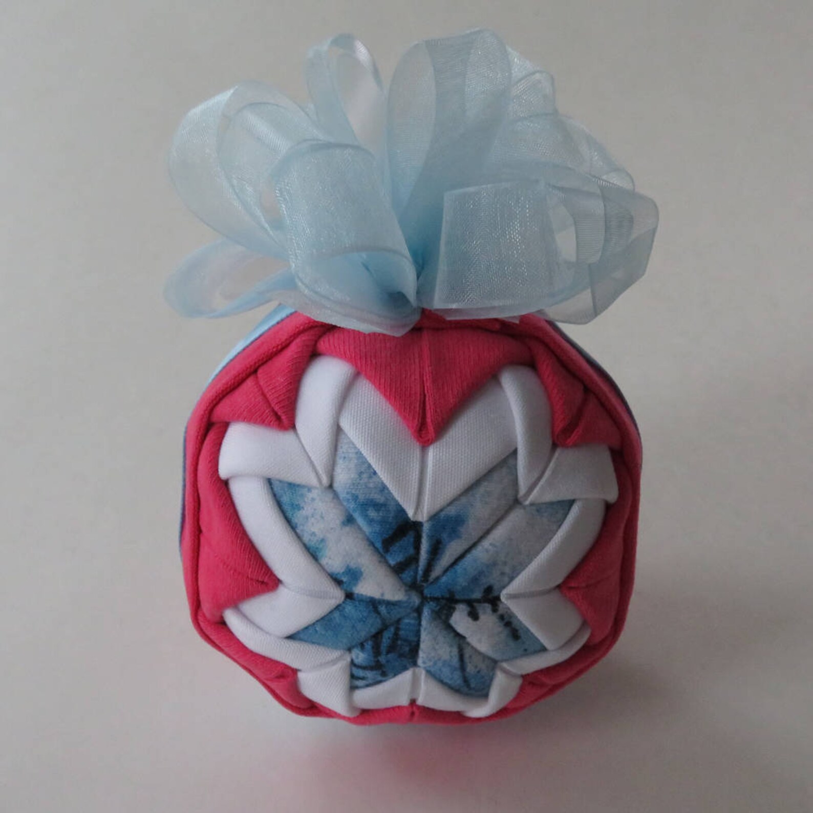 Quilted Ornament Ball 3.5", Folded Fabric Ball Ornament, Repurposed ...