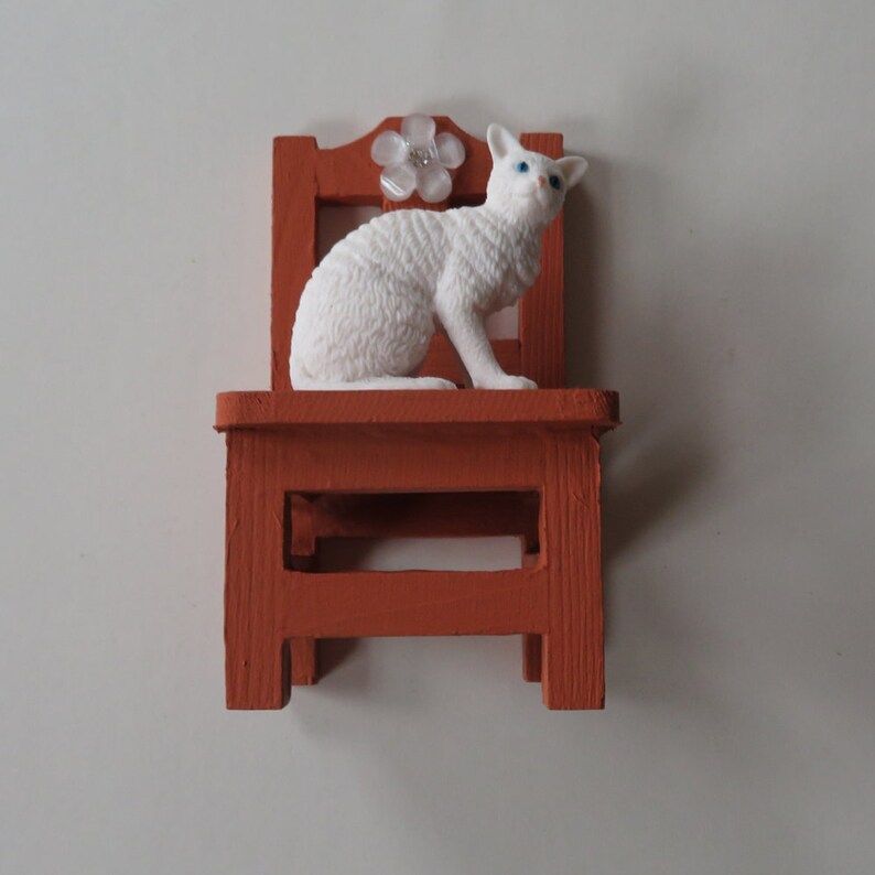 Brown Mini Chair With Cat White Cat Sitting on Light Brown - Etsy