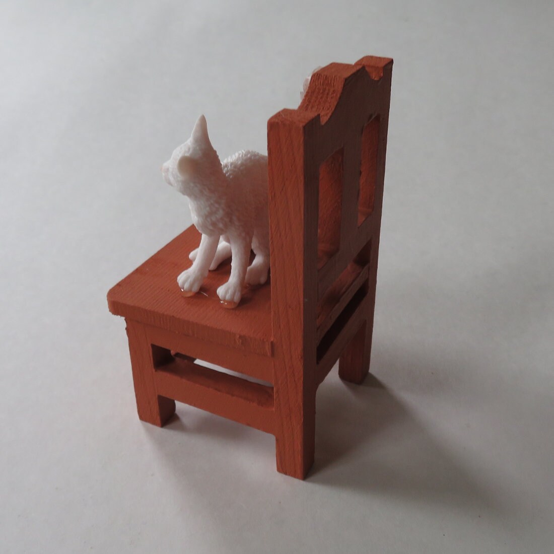 Brown Mini Chair With Cat White Cat Sitting on Light Brown - Etsy