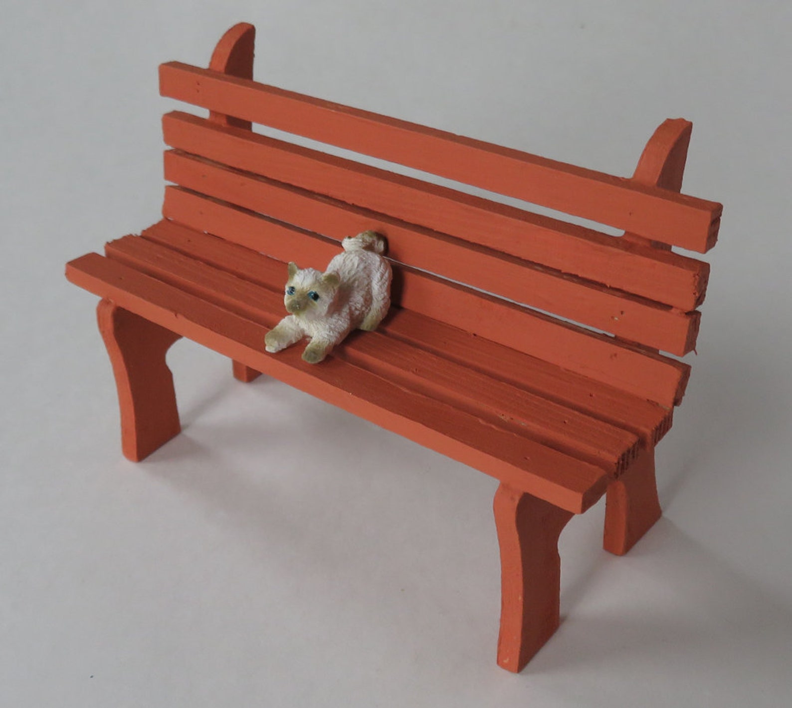 Light Brown Mini Park Bench With Cat, Fairy Garden Park Bench, Mini ...