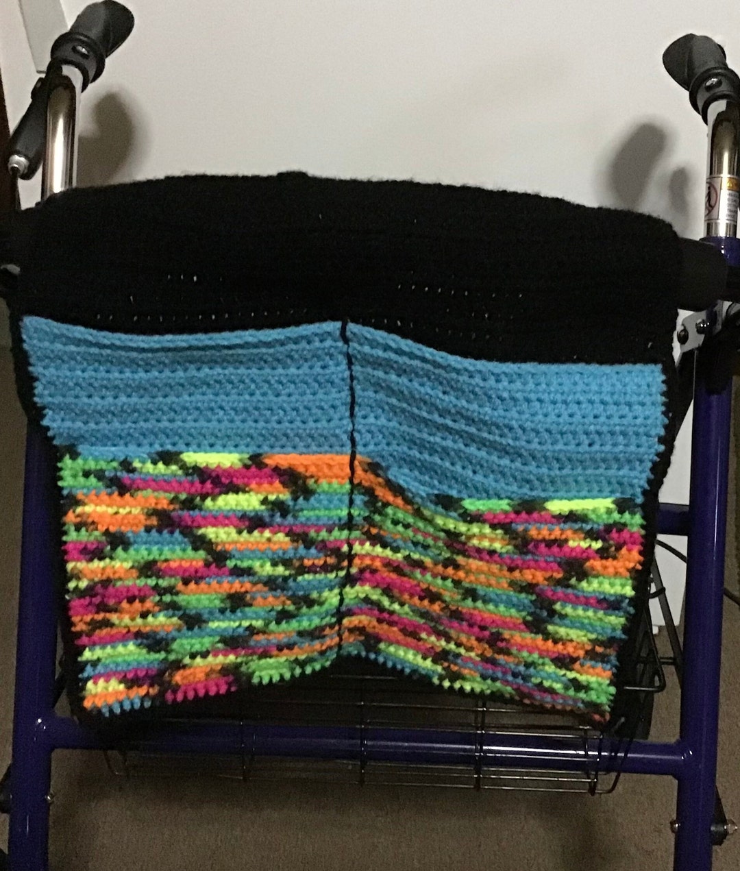 Crochet Caddy Organizer for Walker, Black and Blue Walker Bag With ...