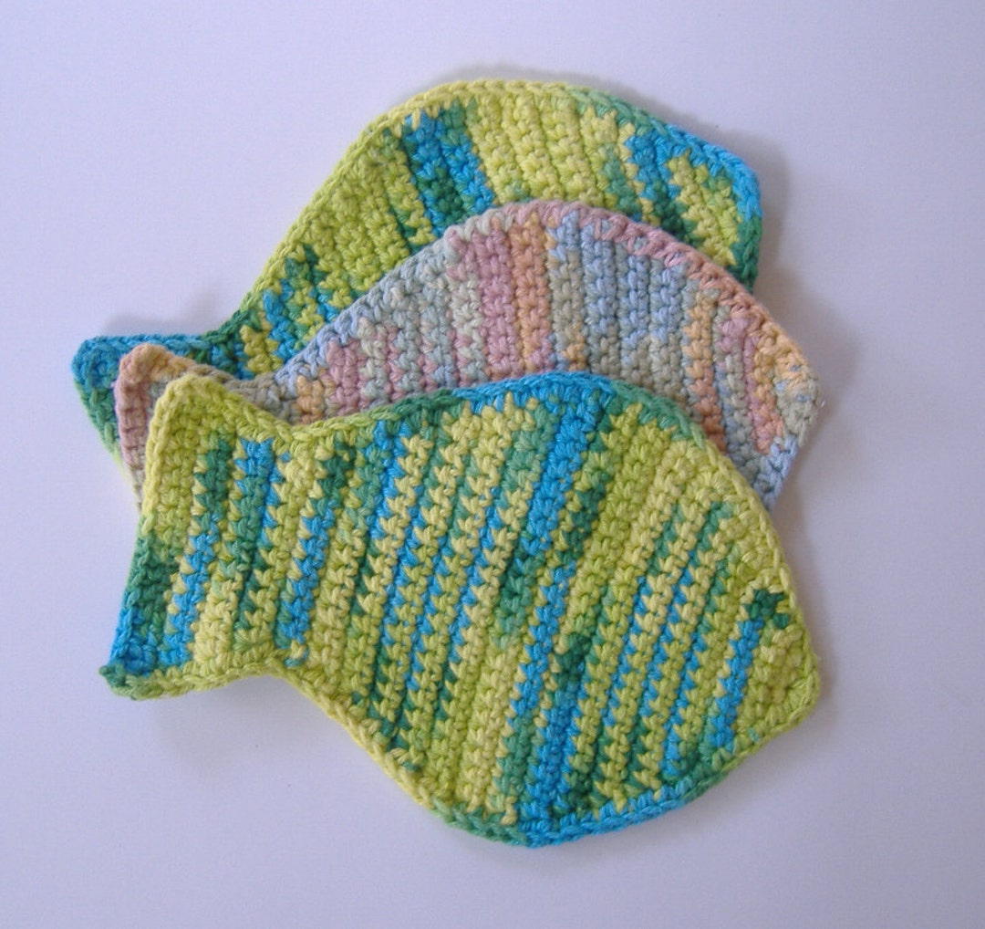 Crocheted Fish Dishcloth, Seashore Themed Kitchen, Multicolored, Fish ...