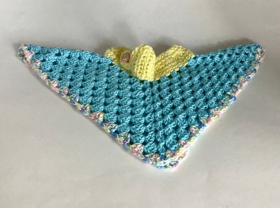 Crocheted Baby Poncho, Blue and Yellow Shawl, Sun Button - Etsy