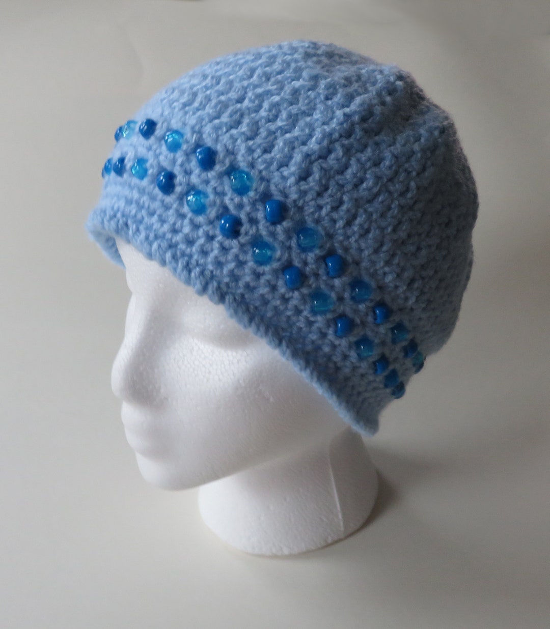 Handmade Crocheted Light Blue Beaded Hat - Etsy