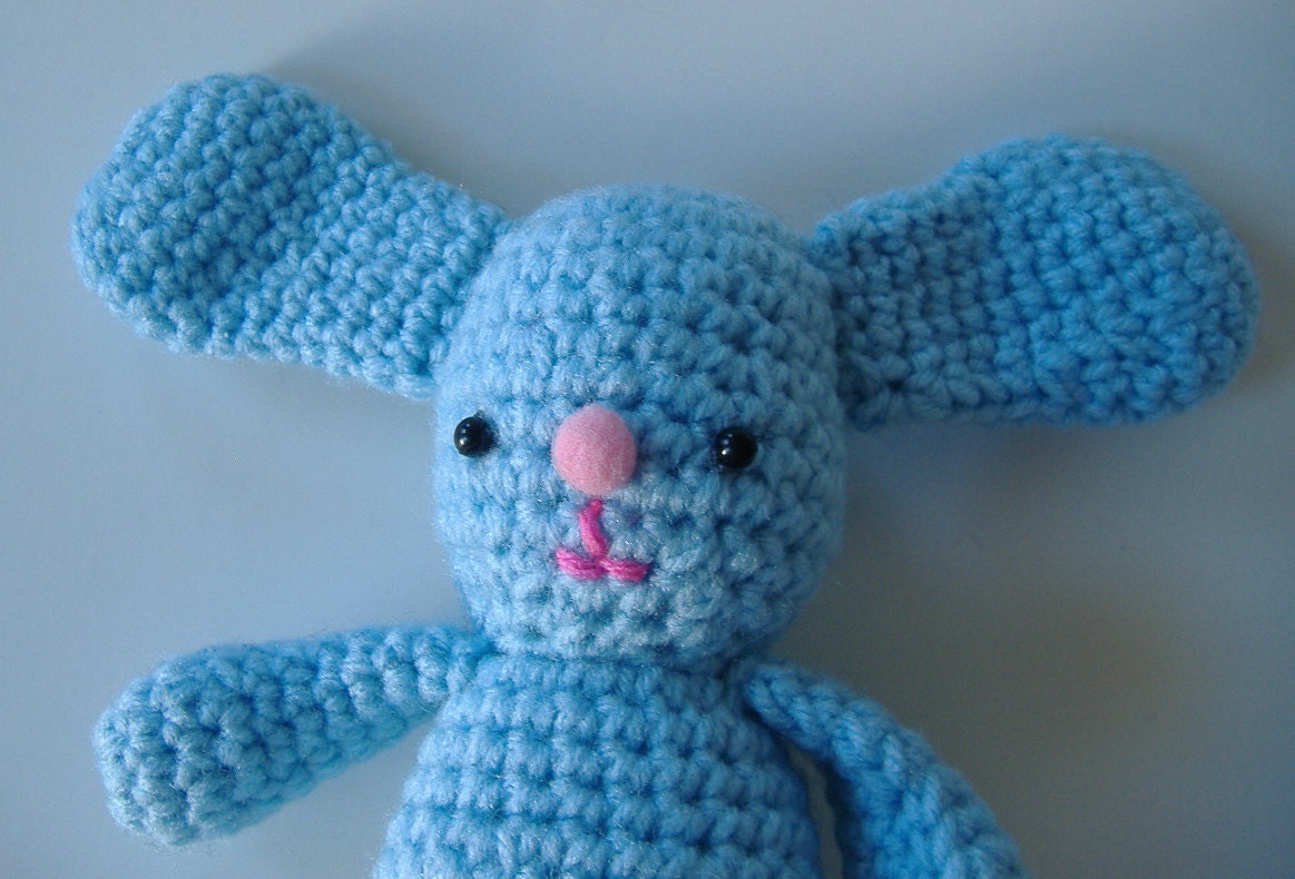 Crocheted Blue Bunny Stuffed Animal, Amigurumi Rabbit, Little Bigfoot ...