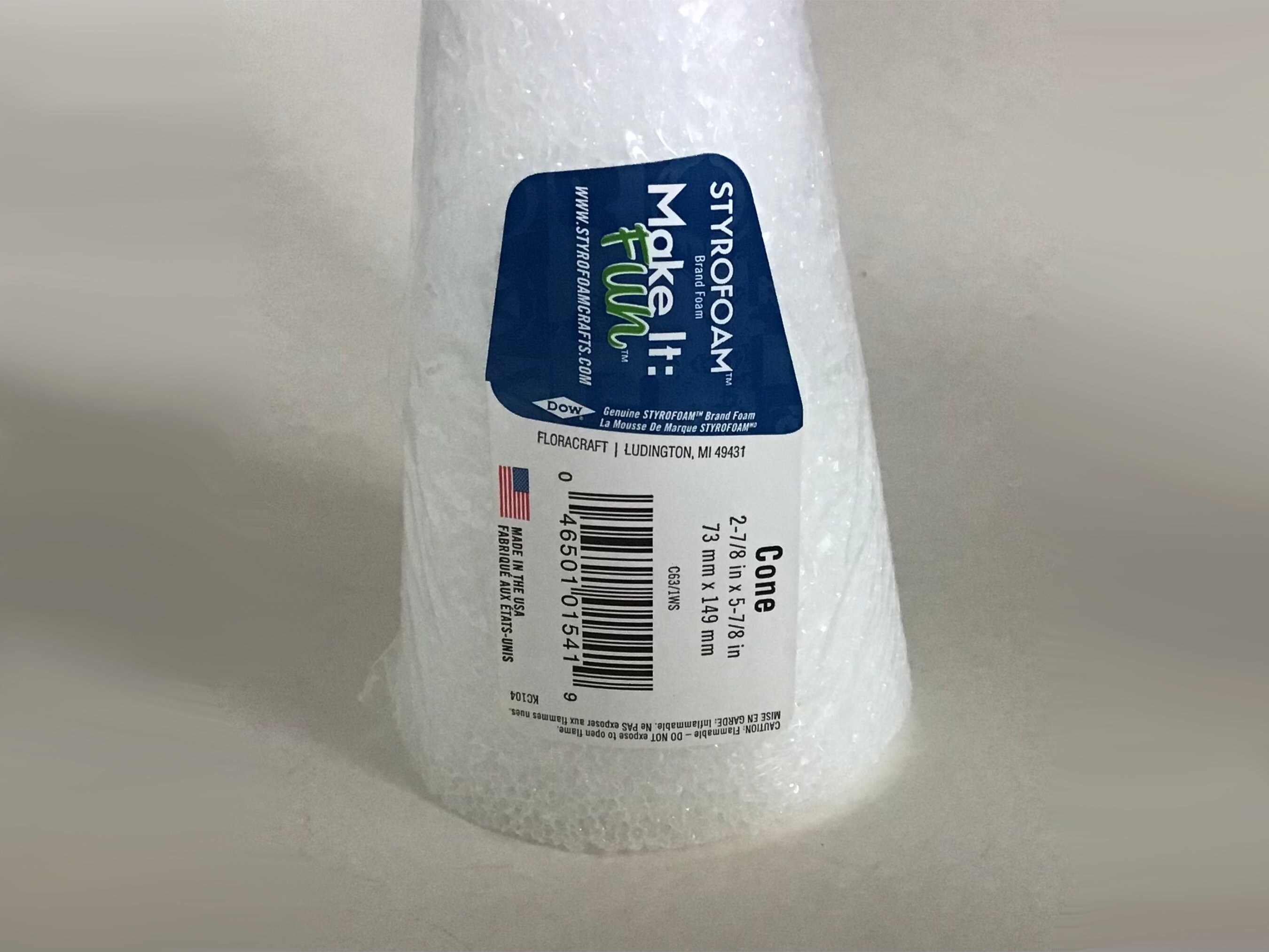 Floracraft Styrofoam Make It Fun Cone 2 7/8” X 5 7/8”, White, Craft ...