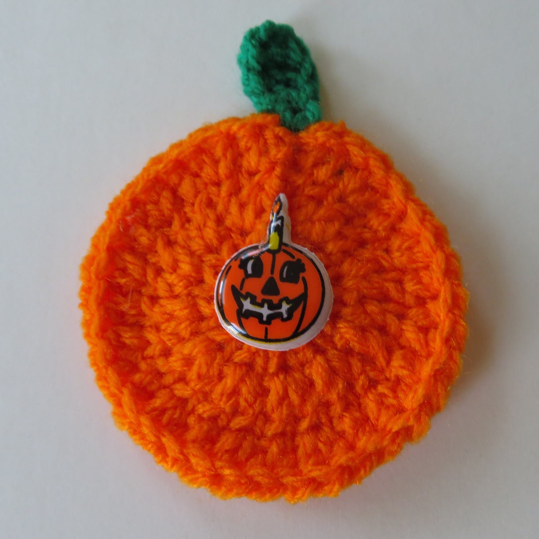 Crocheted Pumpkin Pin With Jack-o-lantern Decal, 3” Halloween Pin - Etsy