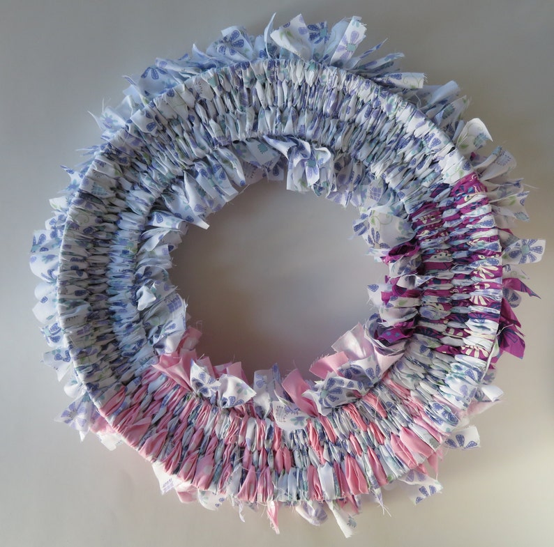Fabric Wreath, 16-inch Wreath, Rag Wreath, Ruffly Door Wreath, Fabric ...