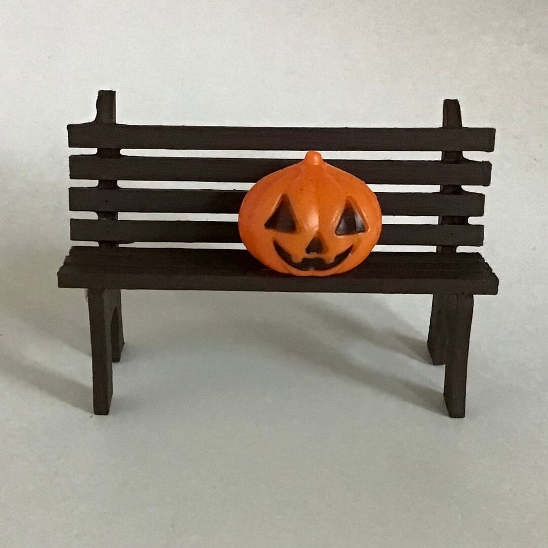 Miniature Wooden Bench With Pumpkin 3.5”x5”, Halloween Decor - Etsy