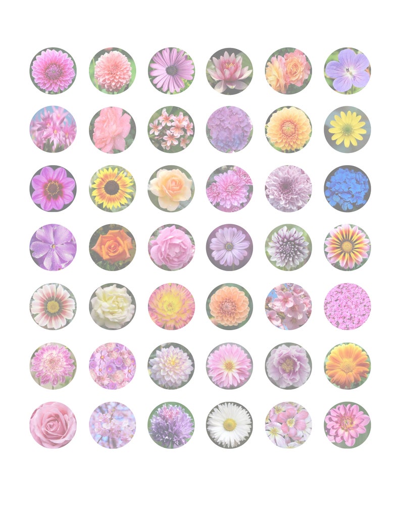 Flowers Collage Sheet, 1 Inch Circles, 42 Images, Instant Download ...