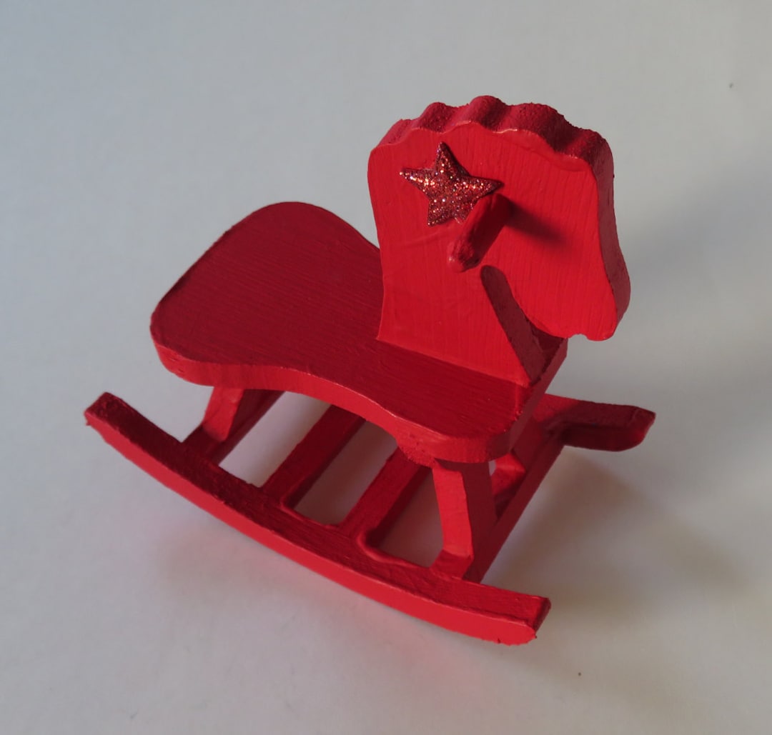 Painted Mini Red Rocking Horse, 5" Red Rocking Horse for Doll, Country ...