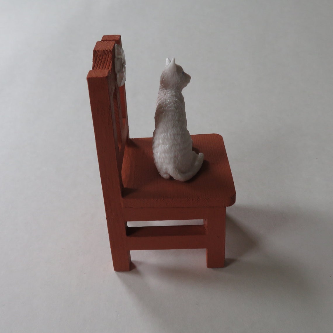 Brown Mini Chair With Cat White Cat Sitting on Light Brown | Etsy
