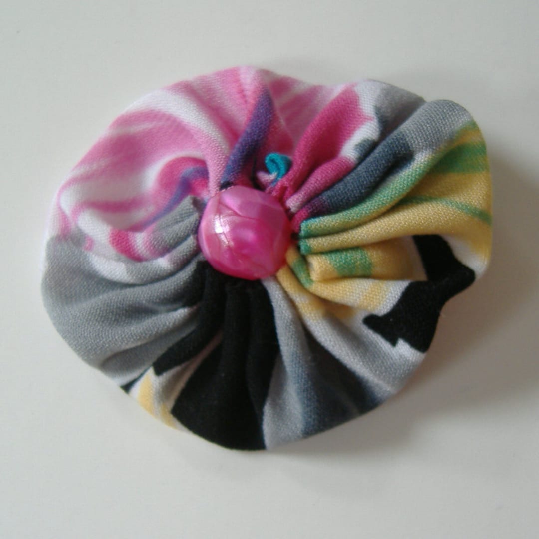 Fabric Yoyo Puff Hair Clip, 2 Inch Round Barrette, Pink Red Black ...