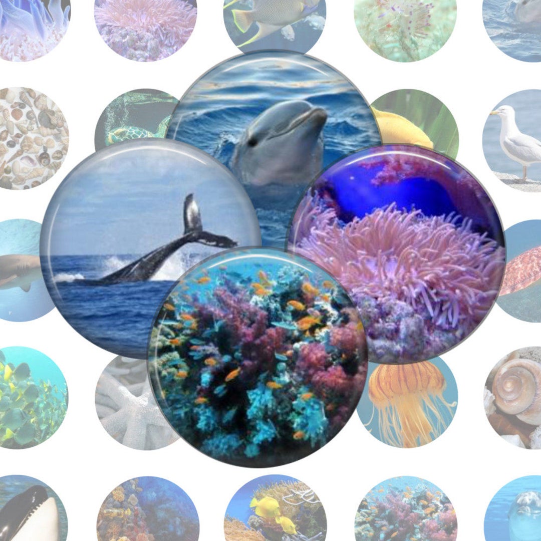 Sea & Ocean Collage Sheet, 1 Inch Circles, 30 Images, Instant Download ...