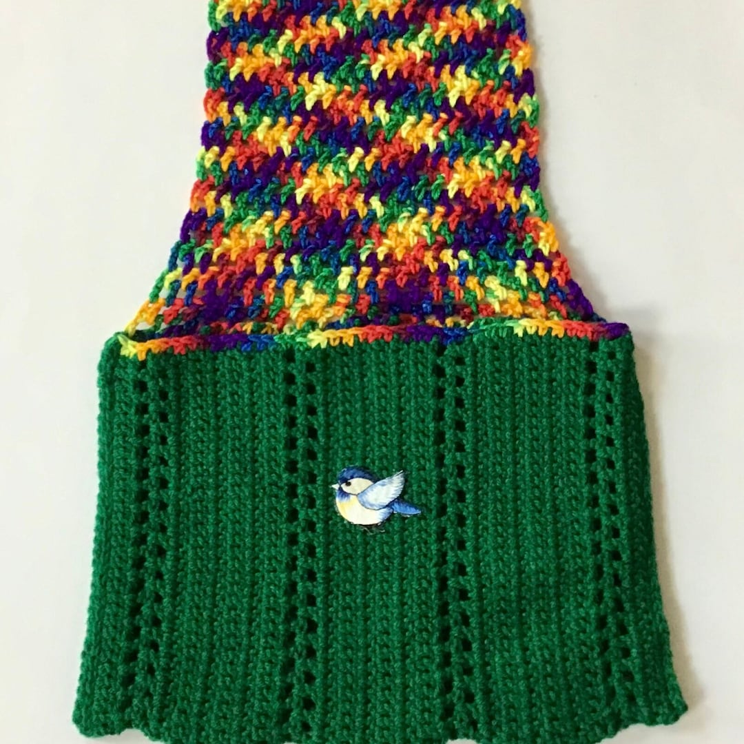 Crocheted Organizer Caddy, Green Armchair Caddy With Bluebird Decal ...