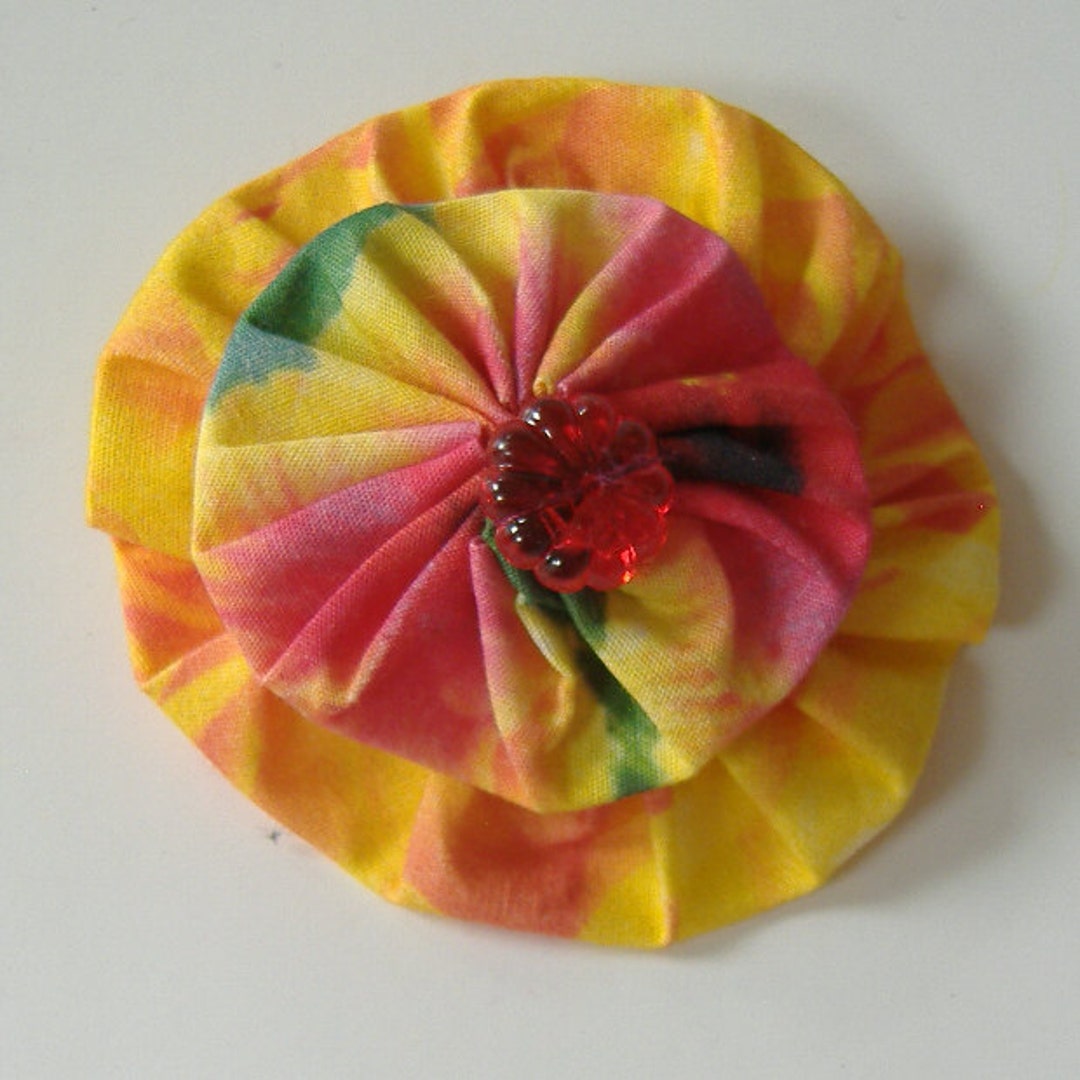 Fabric Yoyo Puff Hair Clip, Stacked Hair Clasp, Yellow Flowered Round ...