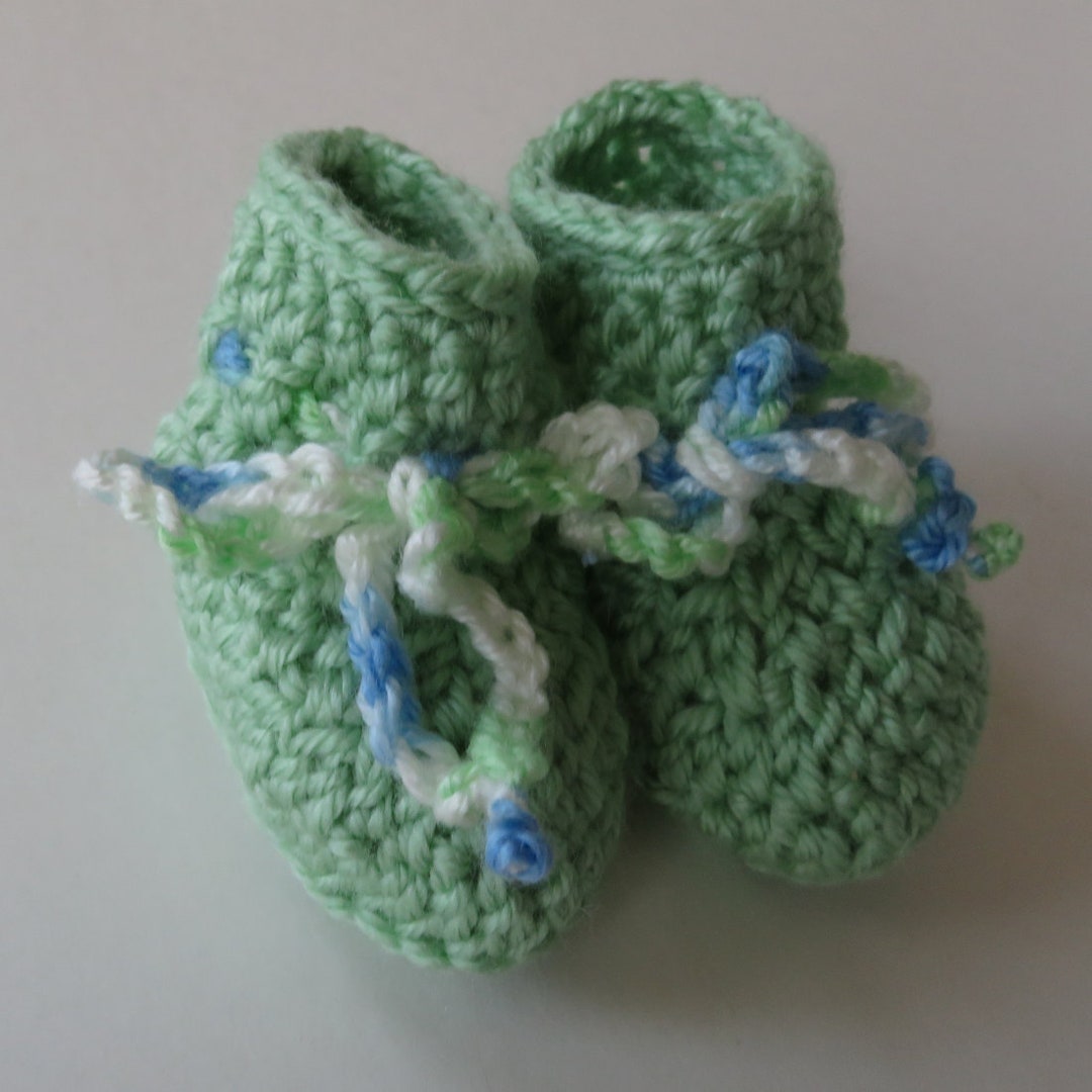 Crocheted Green Baby Booties, Green Infant Slippers, Crocheted Baby ...