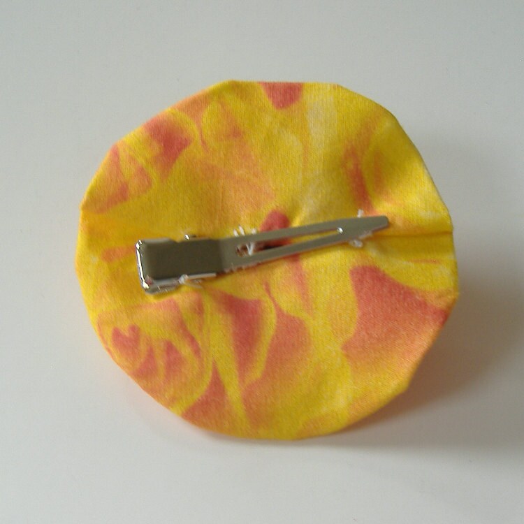 Fabric Yoyo Puff Hair Clip, Stacked Hair Clasp, Yellow Flowered Round ...