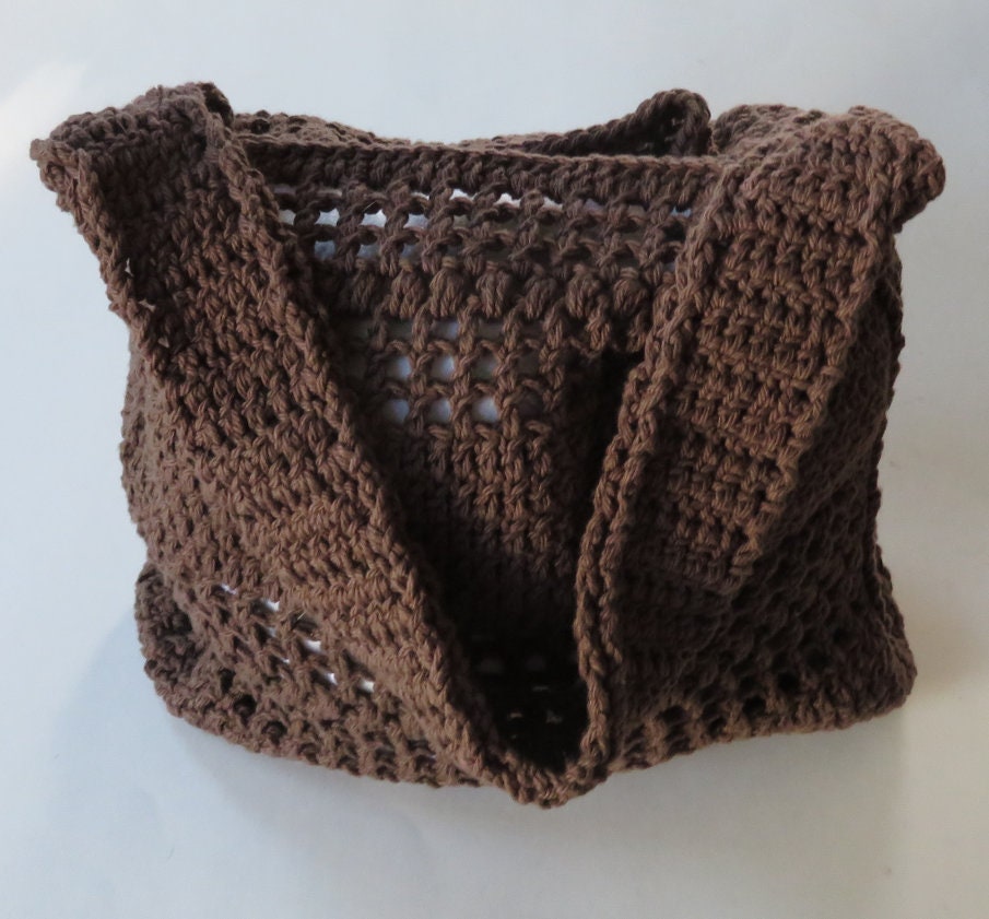 Crochet Brown Take Along Tote, 12-inch Handmade Purse, Crochet Bag ...