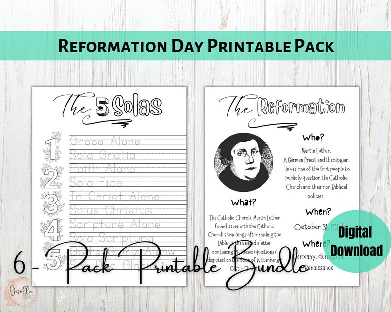 Reformation Day Printable Pack: Martin Luther, Five Solas (digital ...