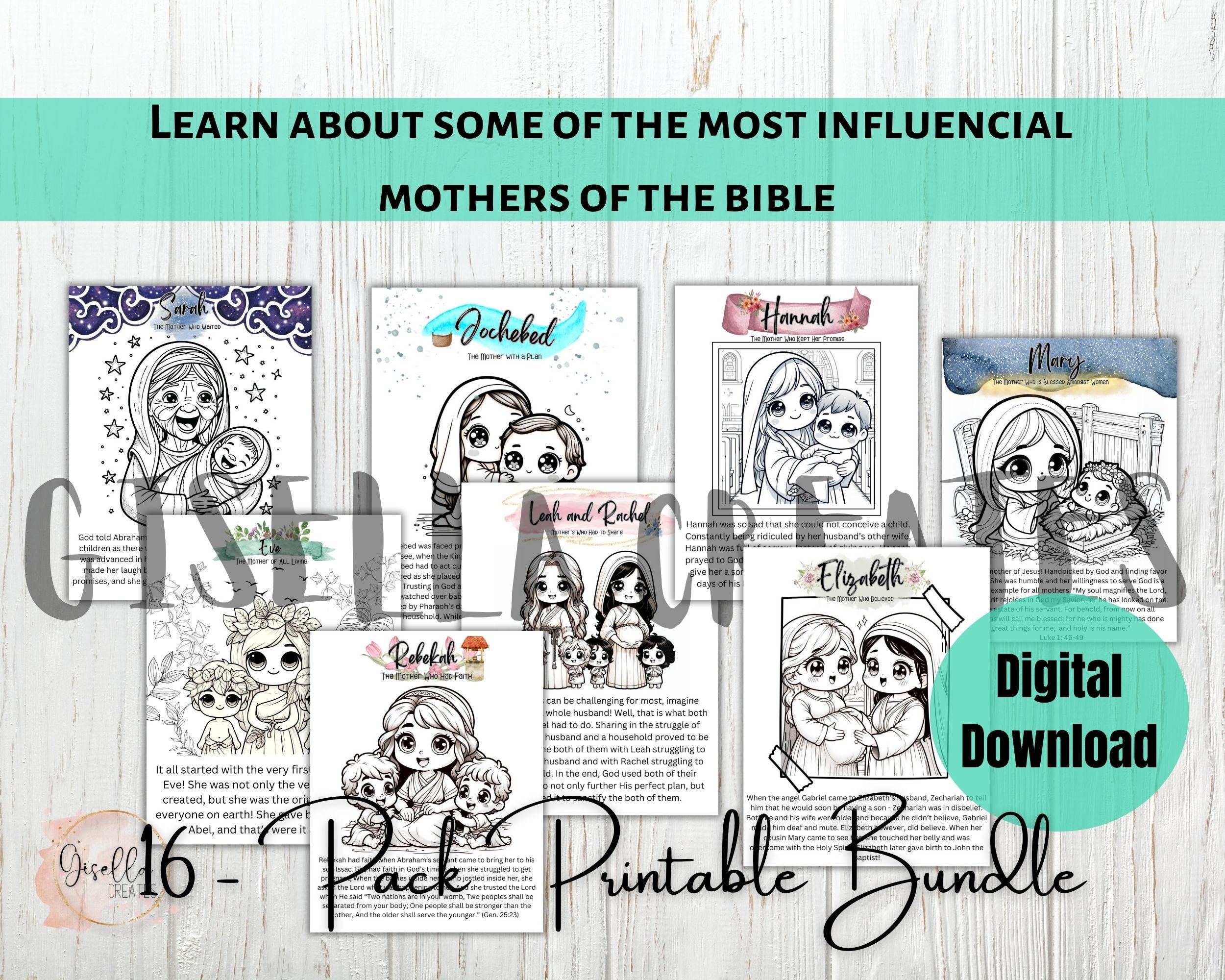Mothers of the Bible Mothers Day Coloring Activity Pages Printable Pack ...