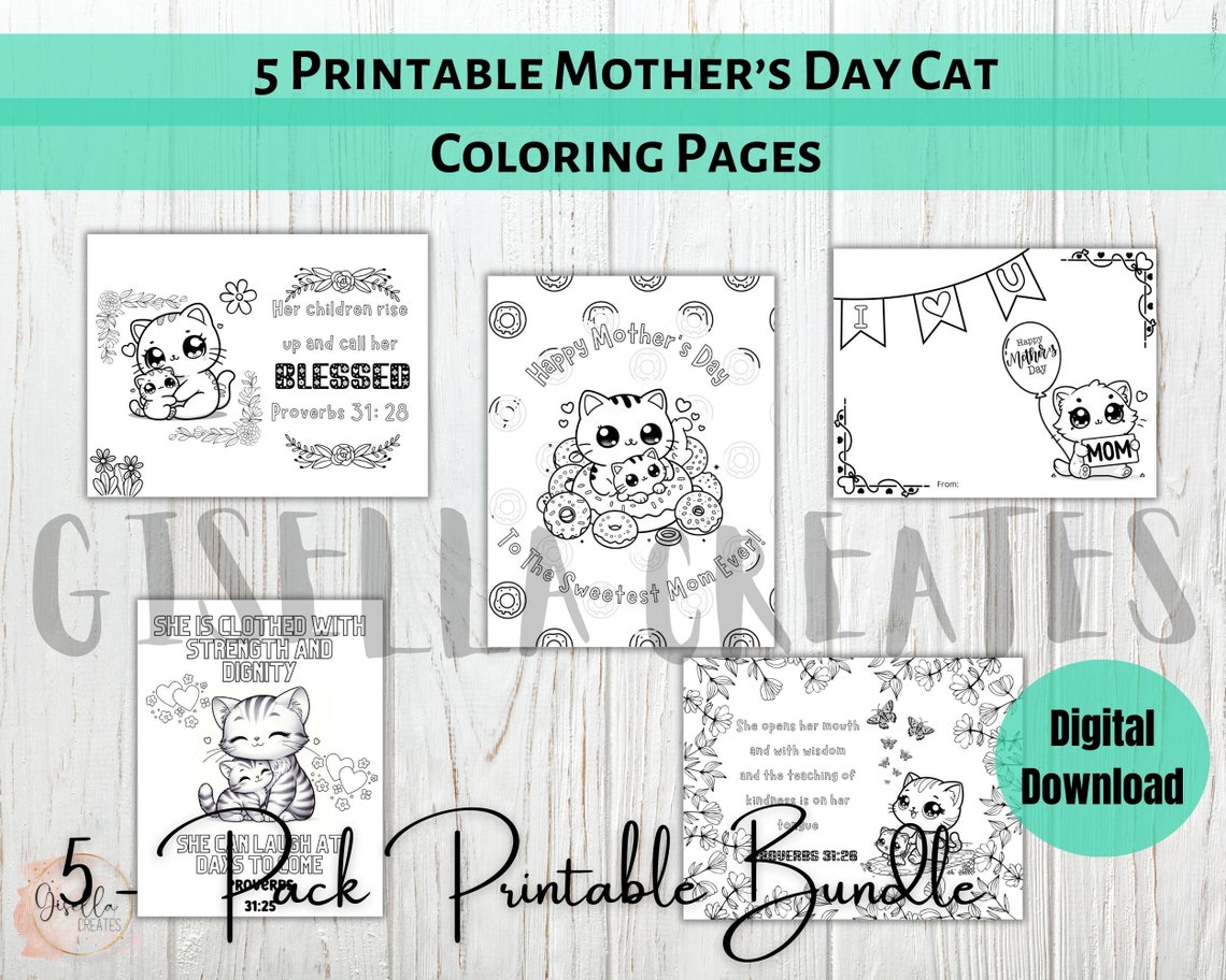 Kawaii Cat Mother's Day Coloring Pages, Kids Mothers Day Printables ...