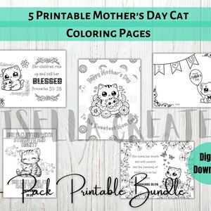 Kawaii Cat Mother's Day Coloring Pages, Kids Mothers Day Printables ...