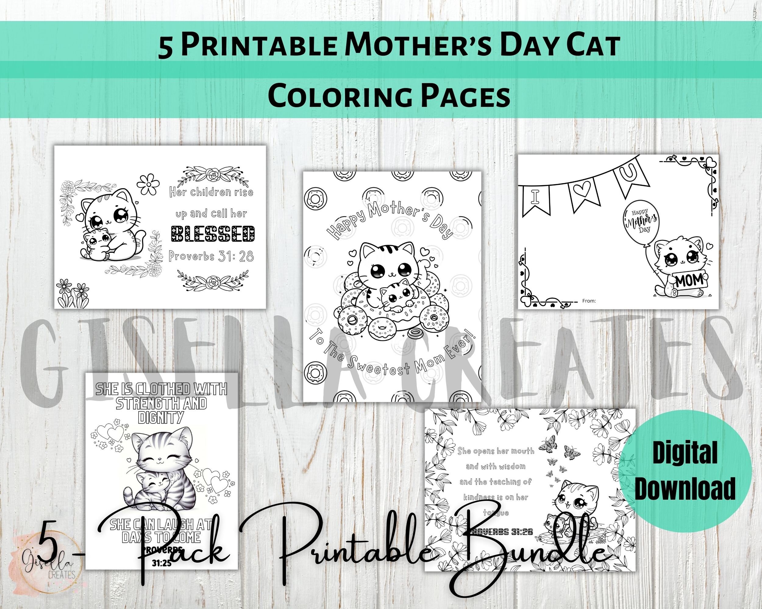 Kawaii Cat Mother's Day Coloring Pages, Kids Mothers Day Printables ...