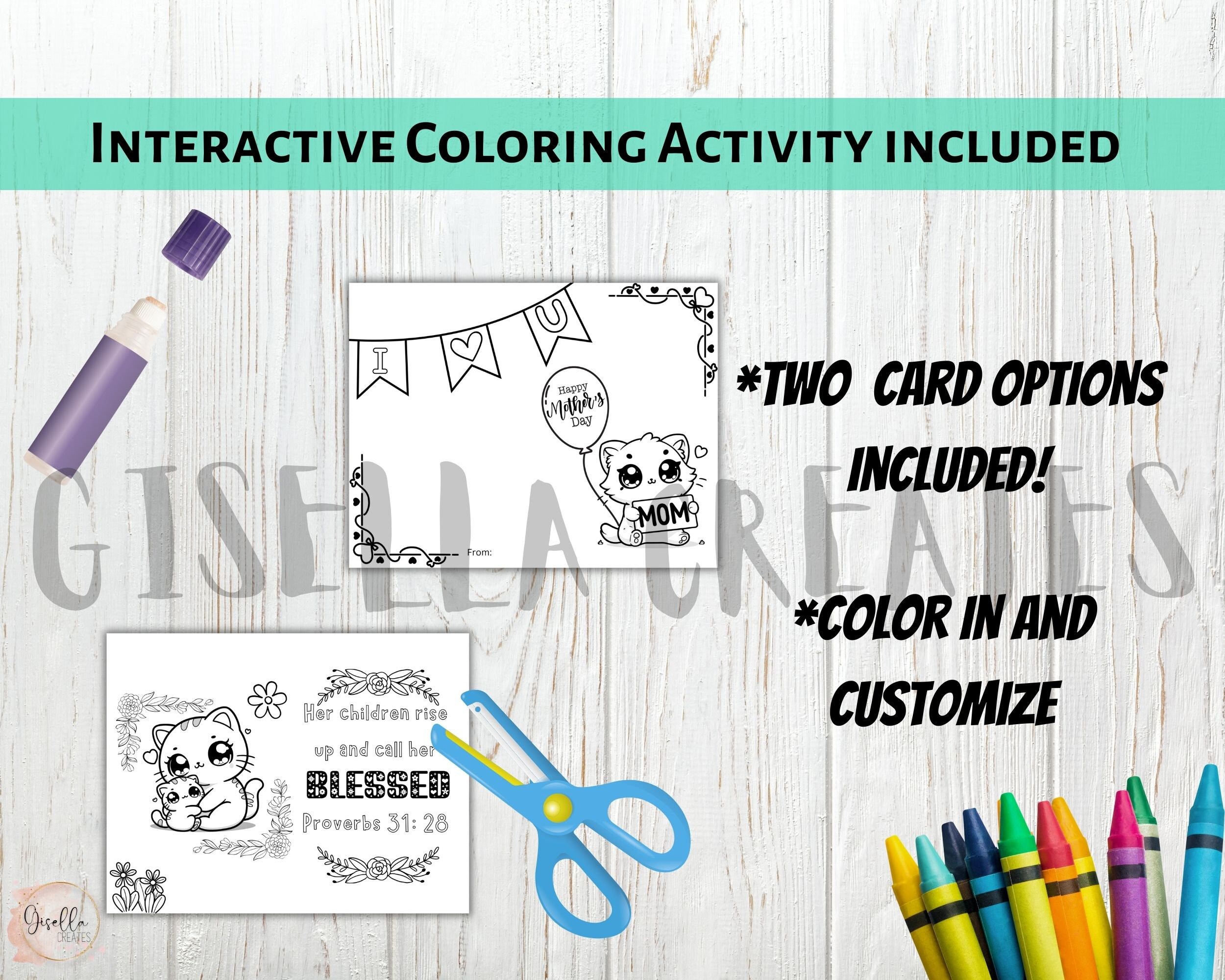 Kawaii Cat Mother's Day Coloring Pages, Kids Mothers Day Printables ...