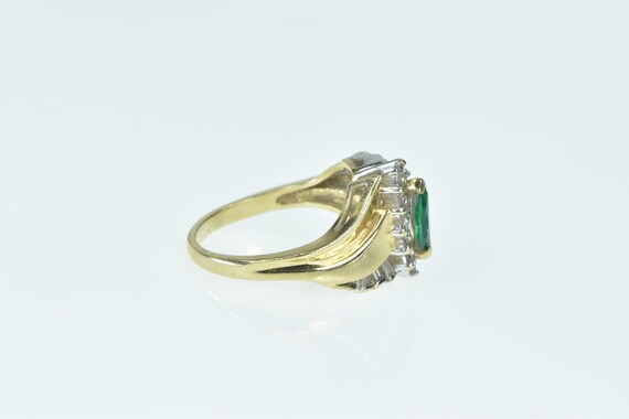 14K Marquise Syn. Emerald Diamond Halo Bypass Ring Si… - Gem 14K Marquise Syn. Emerald Diamond Halo Bypass Ring Si… - Gem