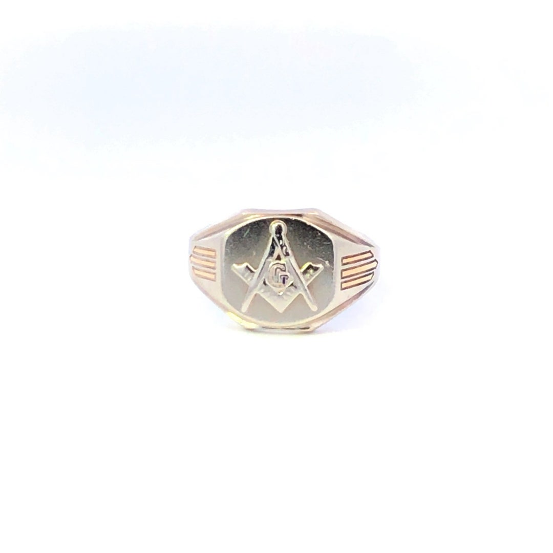 14K Masonic Compass Square Symbol Signet Ring Size 9.75 White Gold - Etsy