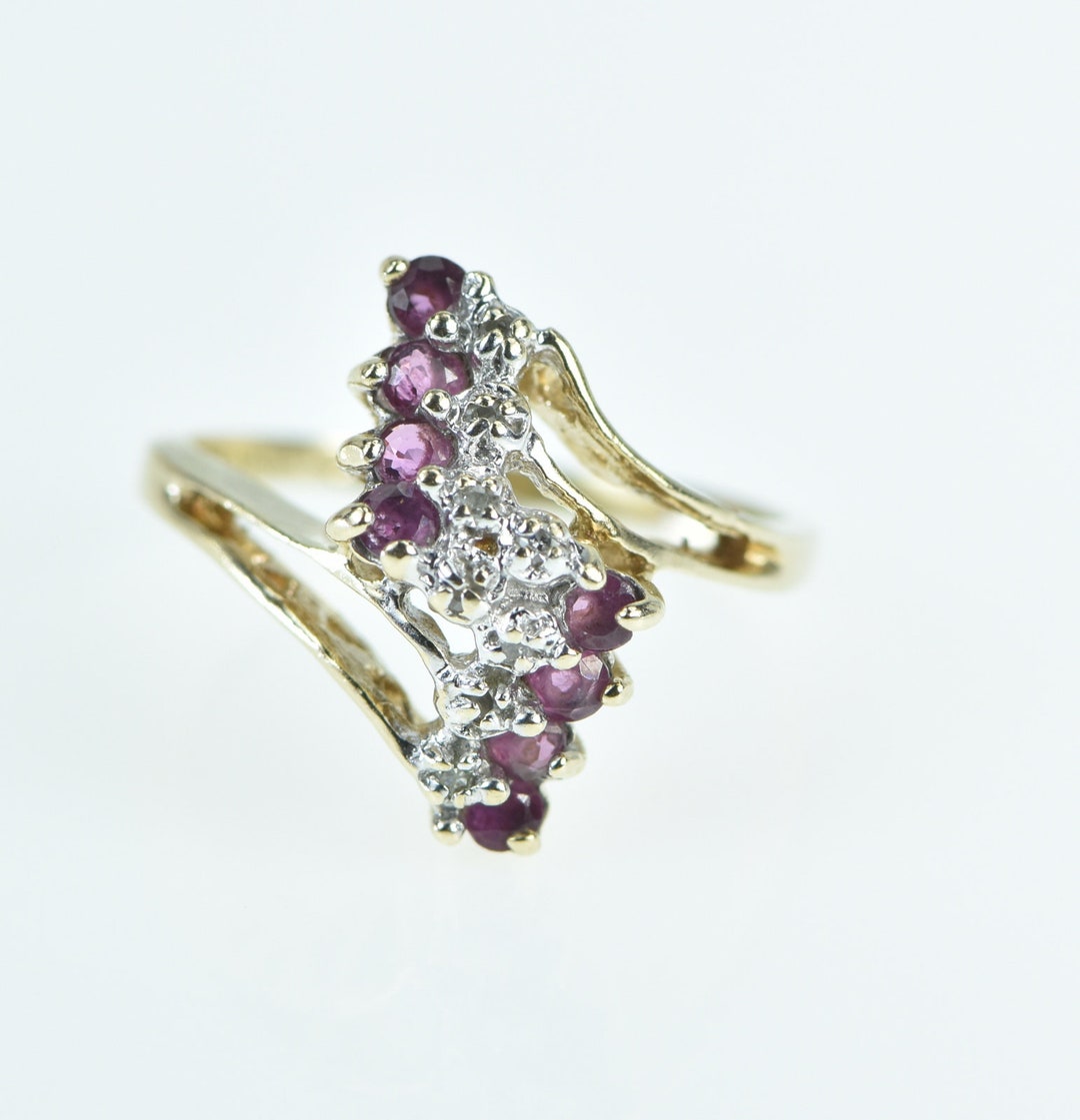 10K Ruby Diamond Vintage Zig Zag Cluster Ring Size 4.25 Yellow Gold - Etsy