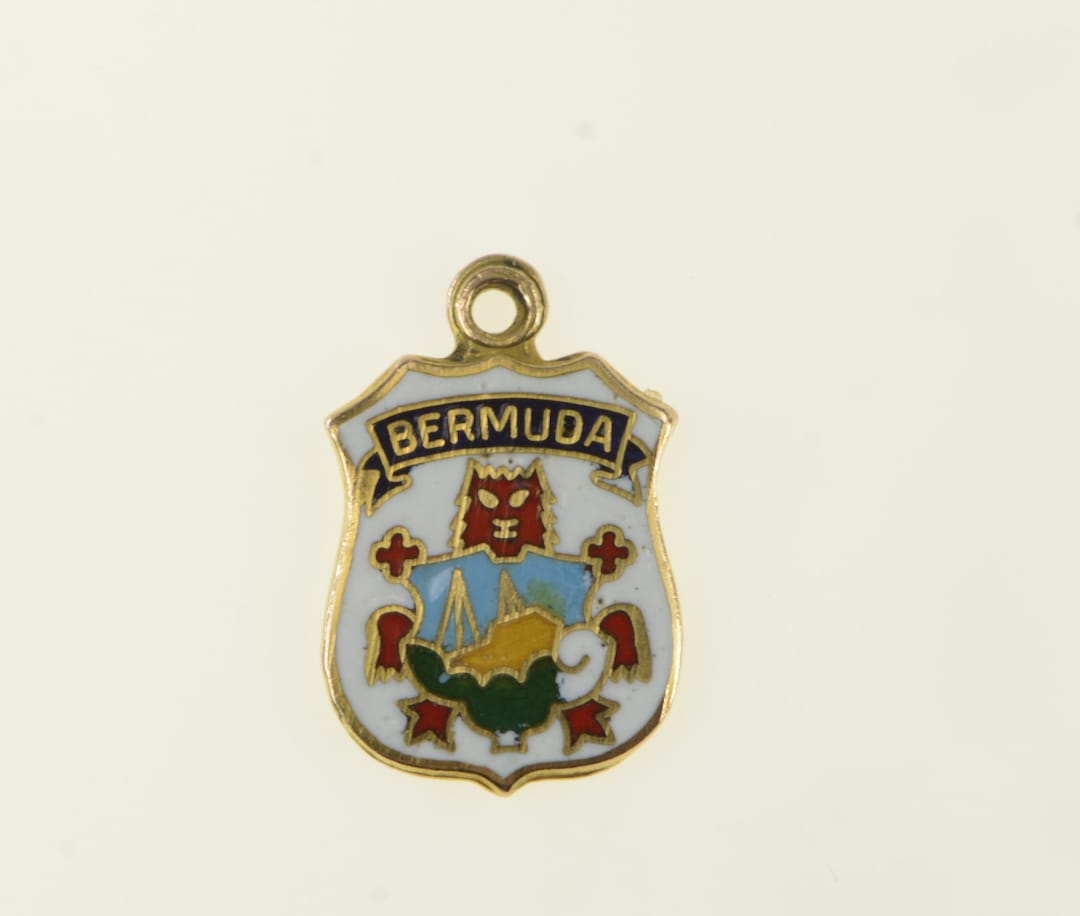 10K Bermuda Vintage Enamel Crest Charm/pendant Yellow Gold - Etsy