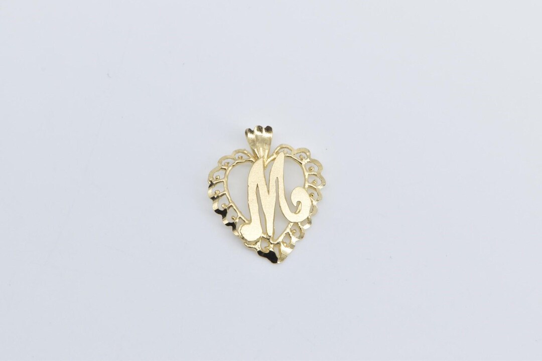 10K M Cursive Monogram Scalloped Letter Initial Charm/pendant Yellow Gold - Etsy