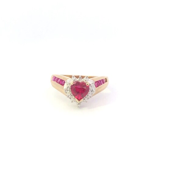 10K Heart Syn. Ruby Diamond Halo Vintage Love Ring Si… - Gem