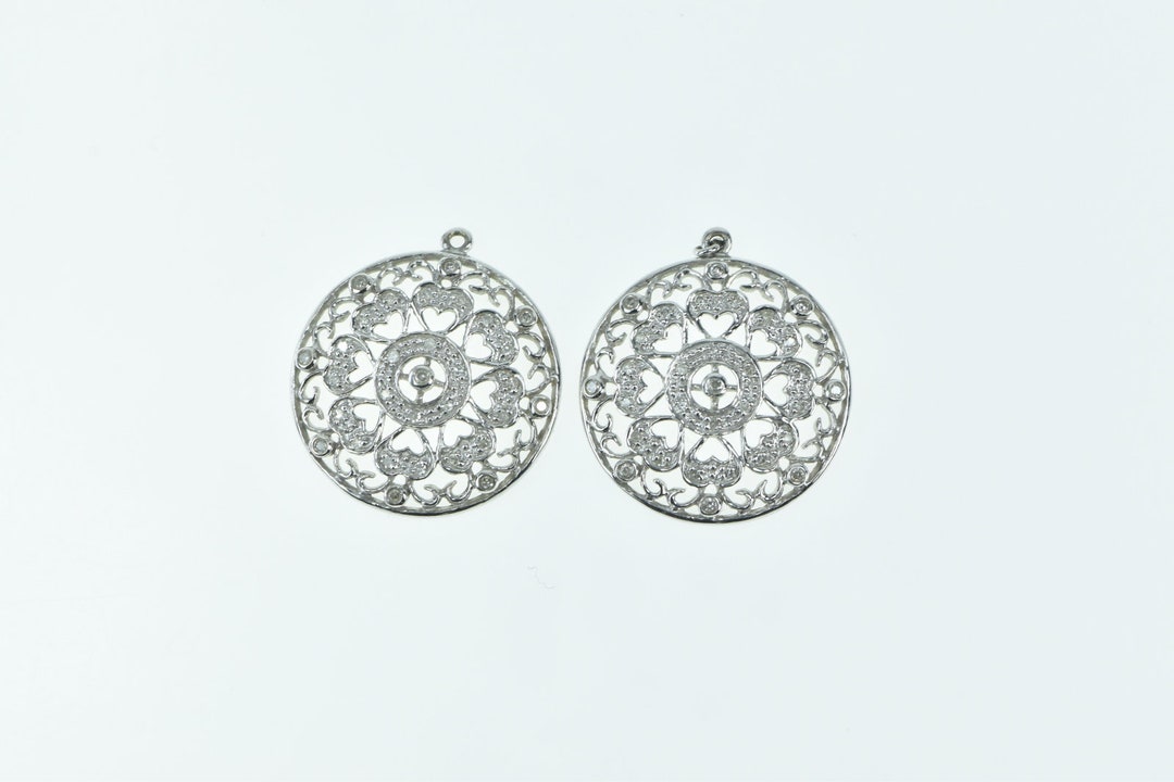 14K Diamond Filigree Ornate Stud Enhancer Earring Jackets White Gold - Etsy